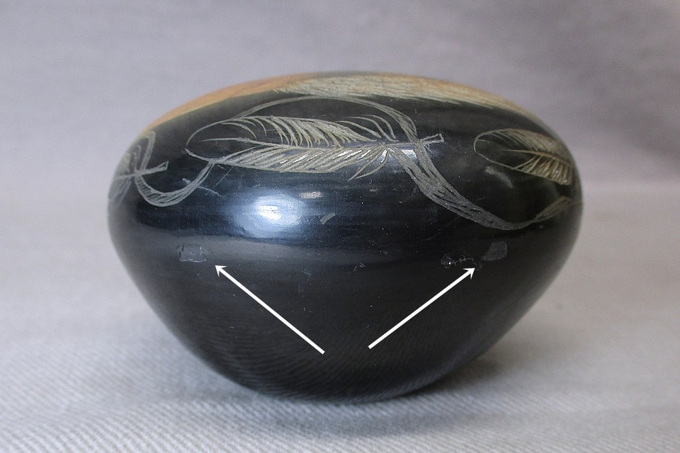 Robert Naranjo 1998 Etched Eagle Polished Blackware Santa Clara Pottery ...