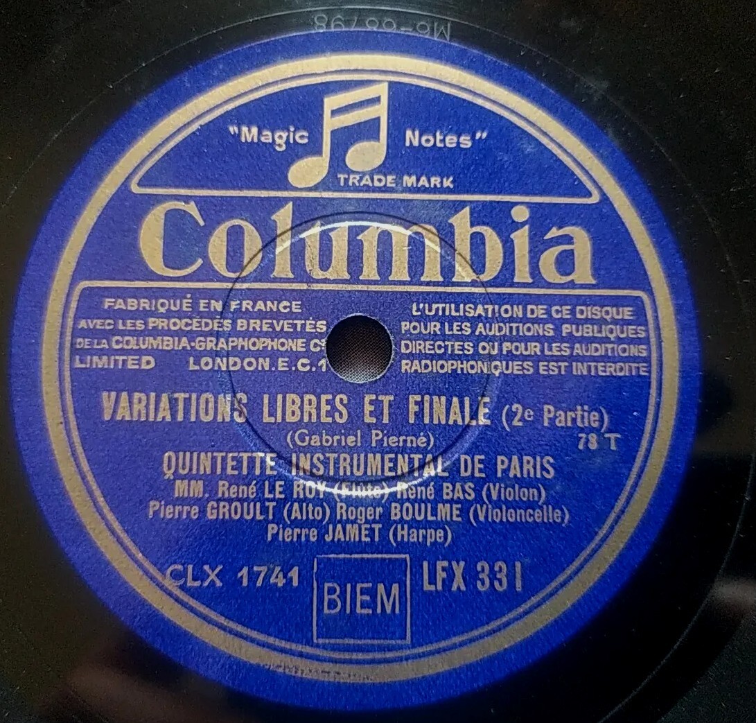 78rpm QUINTETTE INSTRUMENTAL DE PARIS (Pierre JAMET) VARIATIONS ...