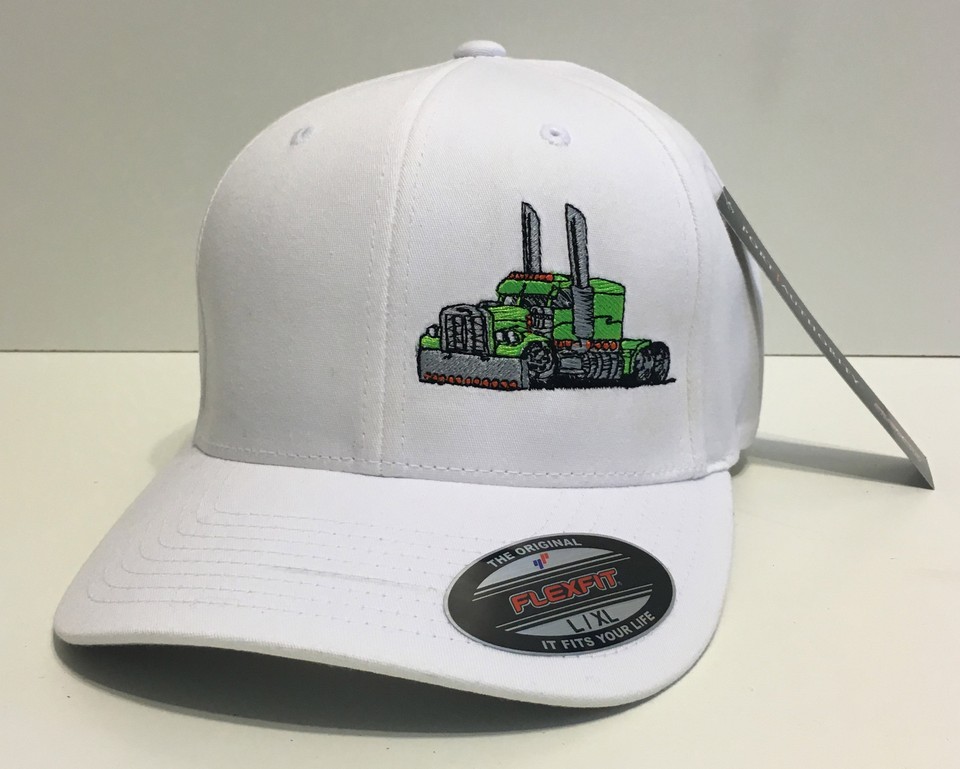 TRUCKER HAT FLEXFIT FITTED CAP BIG RIG TRUCK PETERBILT KENWORTH ...
