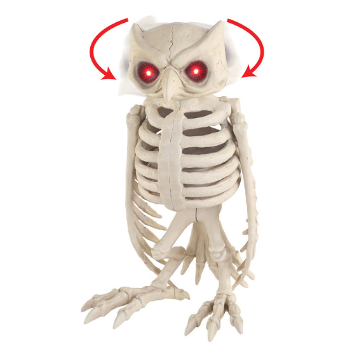 Owl Skeleton Animated Lighted Halloween Prop Bird Wings Bones Skull ...