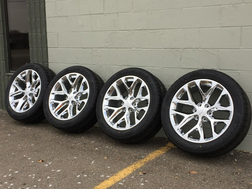 4 22" CHEVY GMC CADILLAC CHROME SNOWFLAKES WHEELS RIMS TIRES TAHOE ...