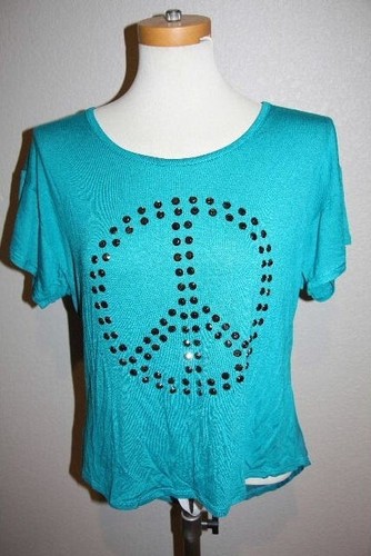 Womens NWT Daytrip Buckle PEACE Shirt Small Turquoise Sheer Spring ...