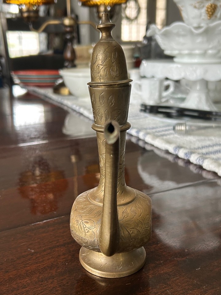 Antique Vtg Hand Etched Middle Eastern Turkish Brass Coffee Dallah Tea Pot 8" | eBay