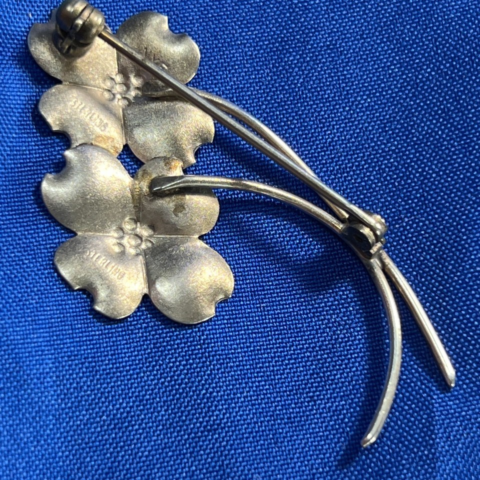 Vintage Dogwood 1 3/4" x 1 1/8" Primrose Flower Sterling Silver 0.925 ...