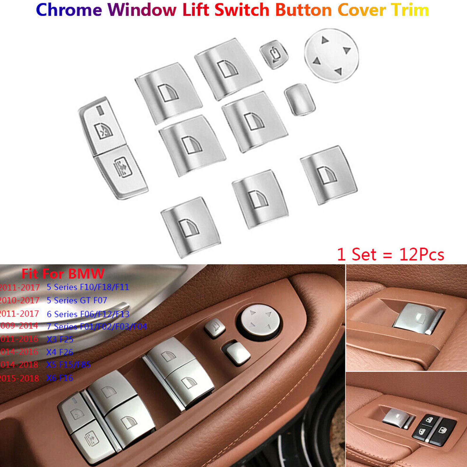 Chrowe Window Lift Button Cover Trim Fit For BMW 5 6 7 X3-6 F10 F01 F12 ...