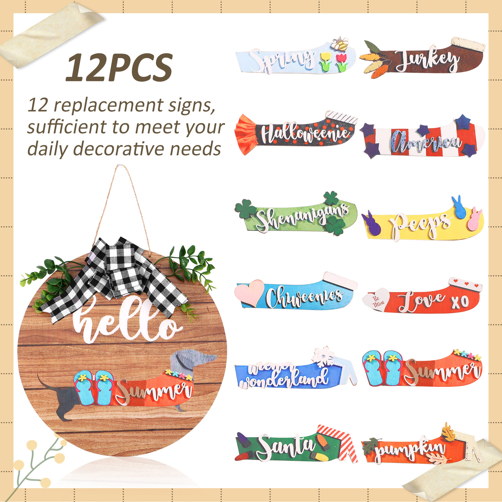 Welcome Sign with 12 Changeable Icons Interchangeable Dog Wooden Door ...