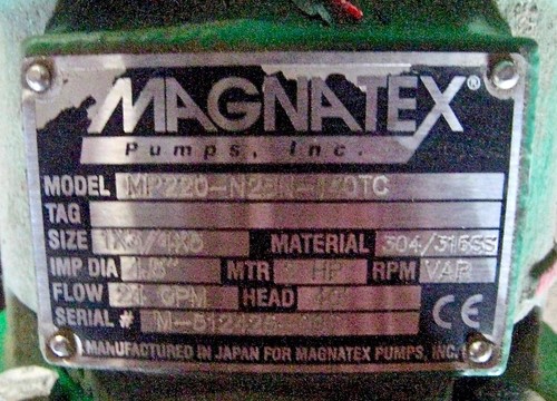 Magnatex Model MP220-N25N-140TC 304/316 Stainless Steel Pump, 40' Head ...