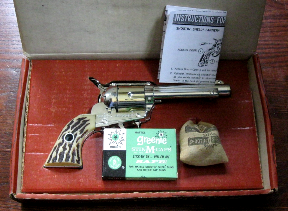 Mattel Shootin' Shell Cap Gun w/Original Box Bullets Pouch Empty Cap ...
