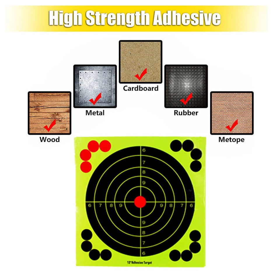12" Shooting Targets Adhesive Splatter Paper Glow Gun Shots Rifle ...