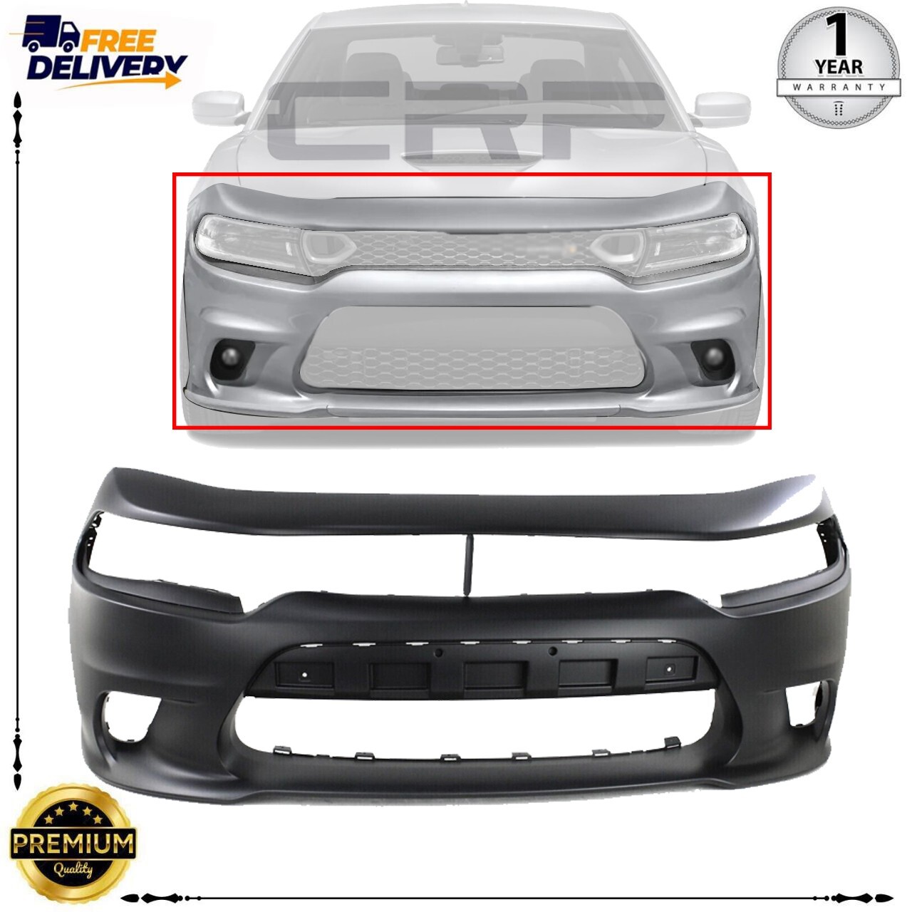 Front Bumper Cover Primed For 2015-2022 Dodge Charger CH1000A23 ...
