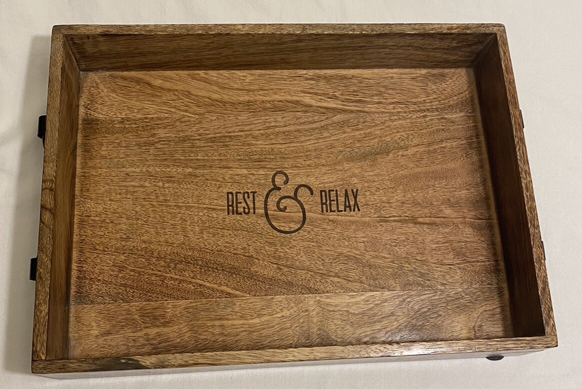 Thirty-One Close To Home Serving Tray Mango Wood “Rest & Relax” EUC | eBay