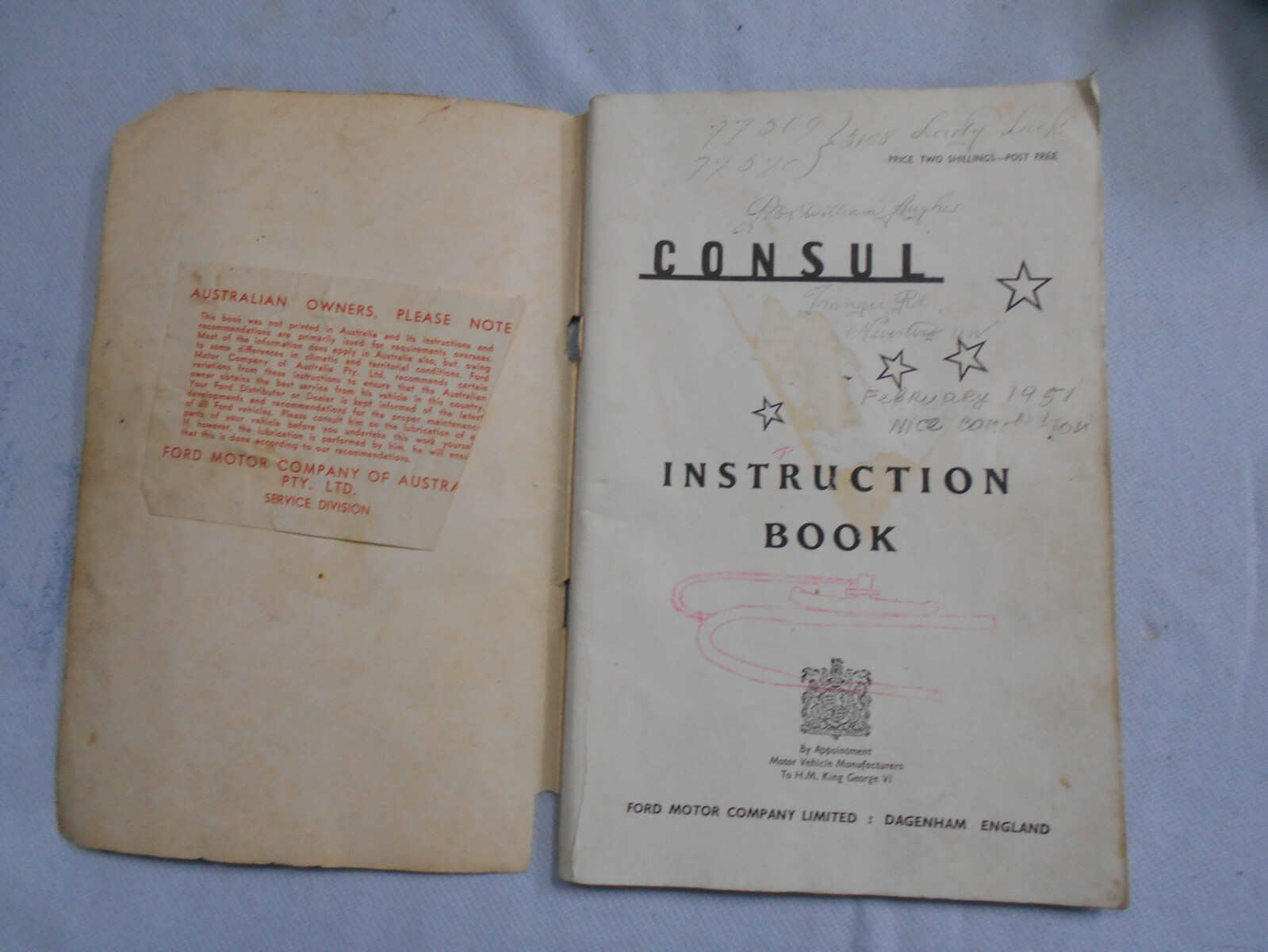 1951 FORD CONSUL GLOVEBOX OWNER'S INSTRUCTION BOOK / MANUAL | eBay