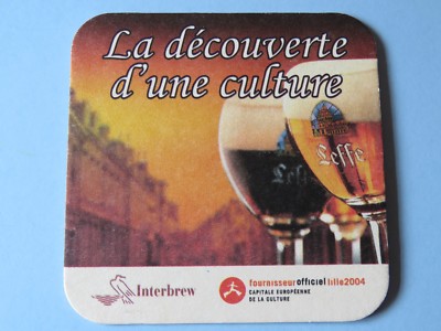 Beer Bar COASTER ~^~ LEFFE Belgian Bier ~ Lille, France 2004 ~ Culture ...