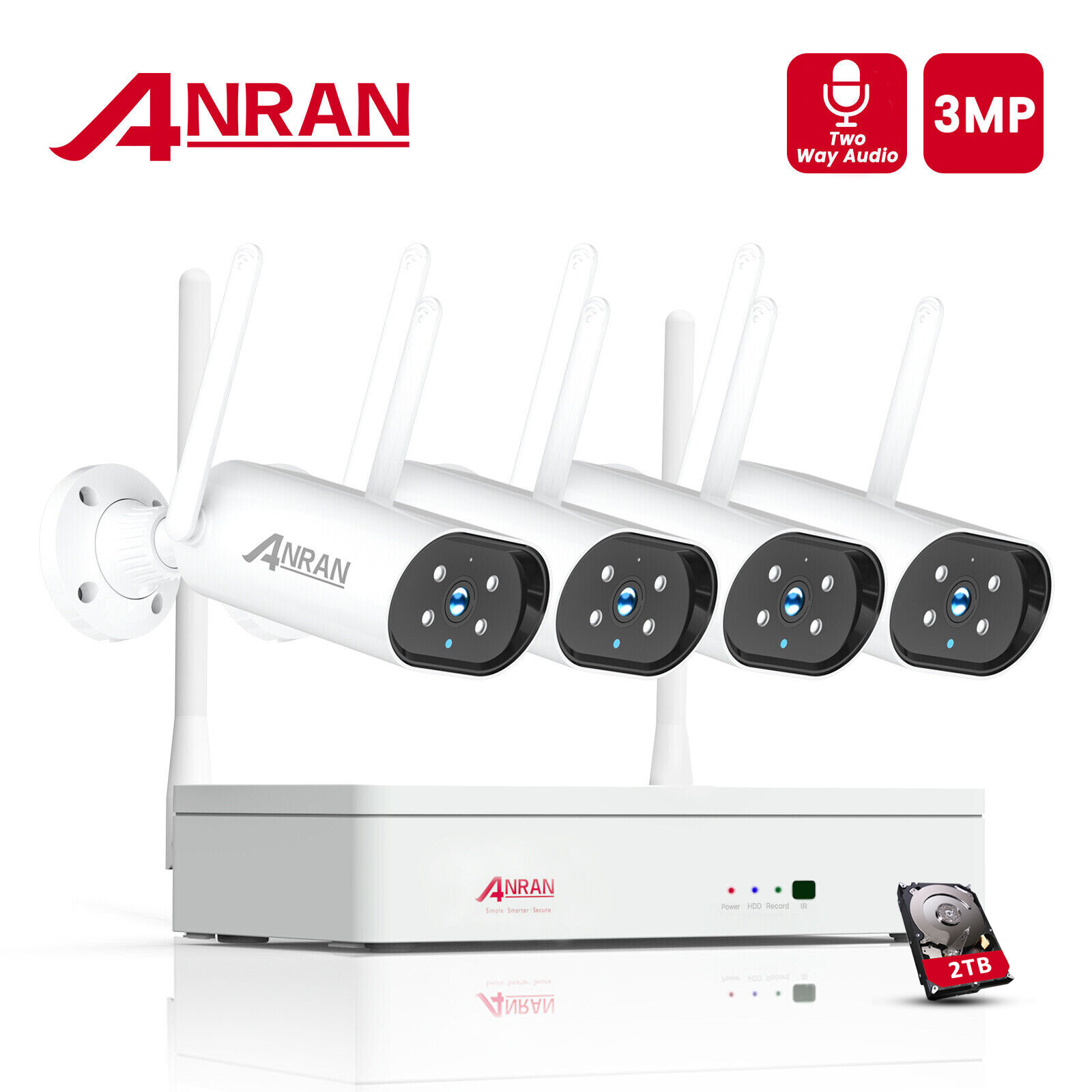 ANRAN KIT WIRELESS VIDEOSORVEGLIANZA 8CH NVR FULL HD 4TELECAMERE+HARD ...