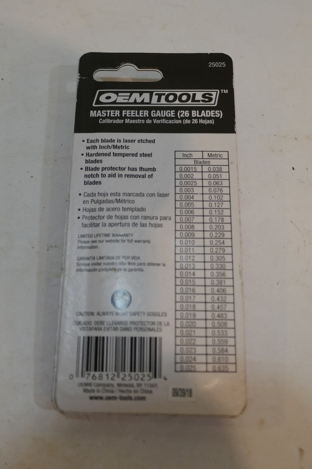 OEM 25025 26-Blade Master Feeler Gauge Measure Barrel To Frame Gap ...