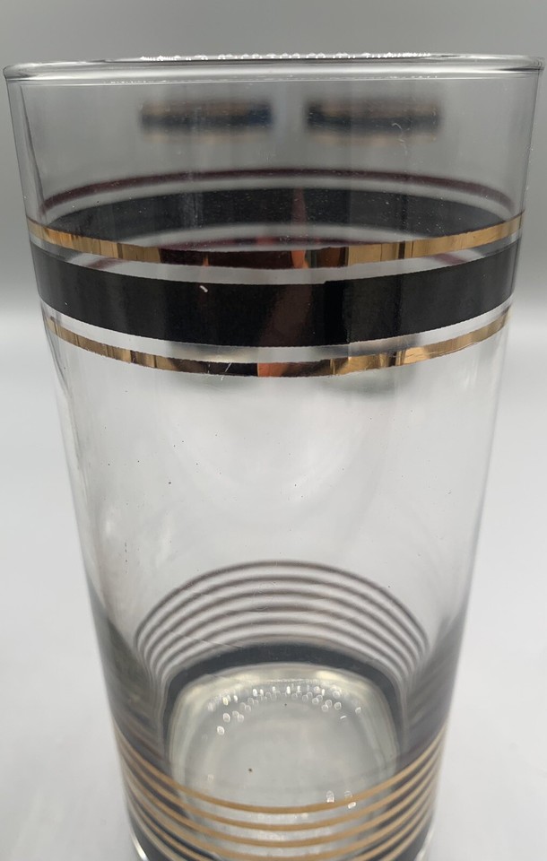 Luminarc After Hours Set Of 7 Collins/Cooler Clear Glasses Gold/Black ...