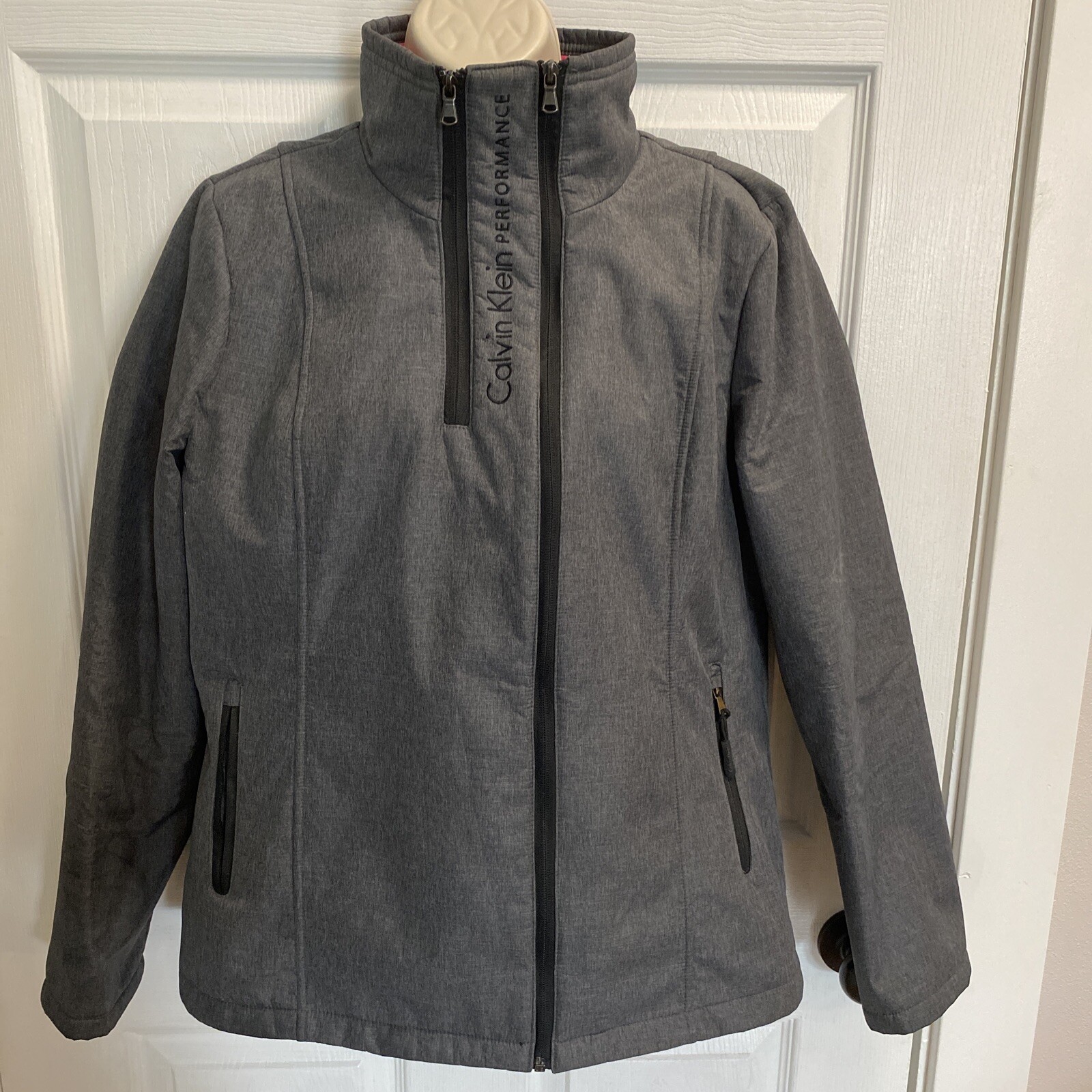WORN ONCE Calvin Klein Performance Fleece Lined Gray Jacket Sz L Zip ...
