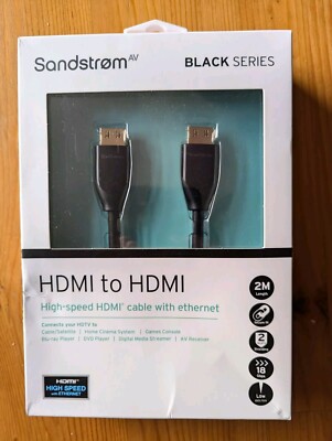 New Sandstrom BLACK SERIES 2m high speed HDMI cable with Ethernet | eBay UK