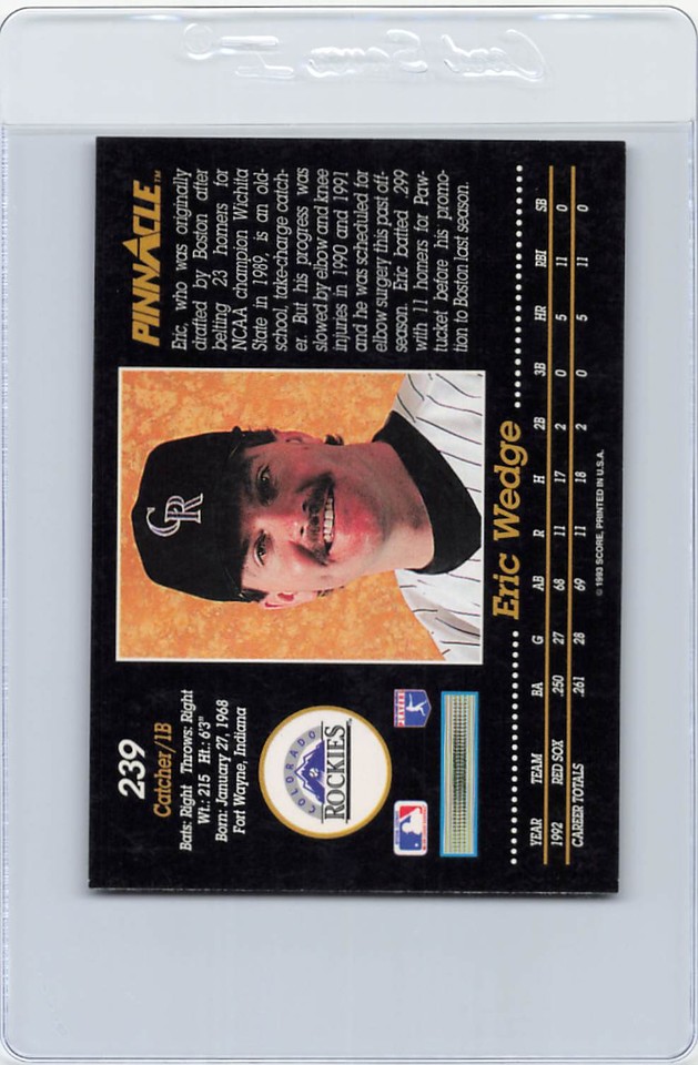 1993 Pinnacle #239 Eric Wedge Rockies Signed Auto *H9979 | eBay