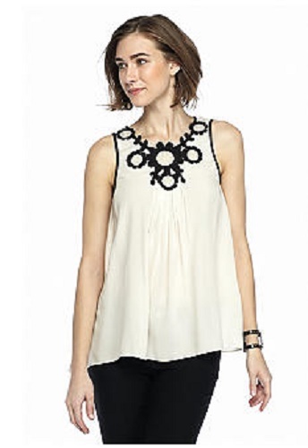Sophie Max 6B01A33 Beige/Black Embroidery Floral Yoke Hi-Low Habutai Tank $88 | eBay
