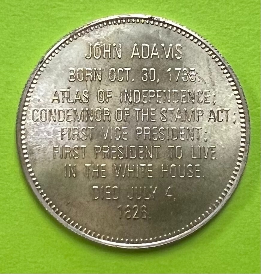 Sterling Silver - President John Adams - 925 - 7.7 Grams Round/Art Bar ...