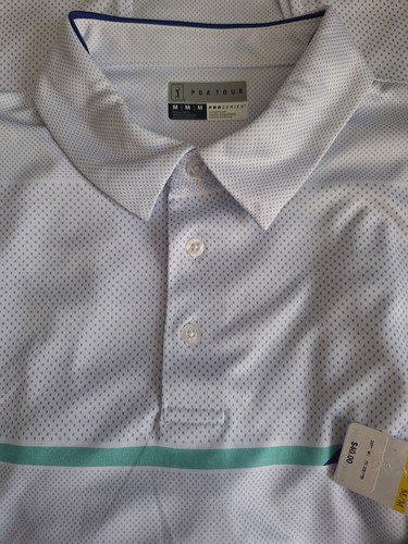 Mens PGA TOUR Golf Polo Bright White- Pro Series-Stripe-Athletic Size M ...