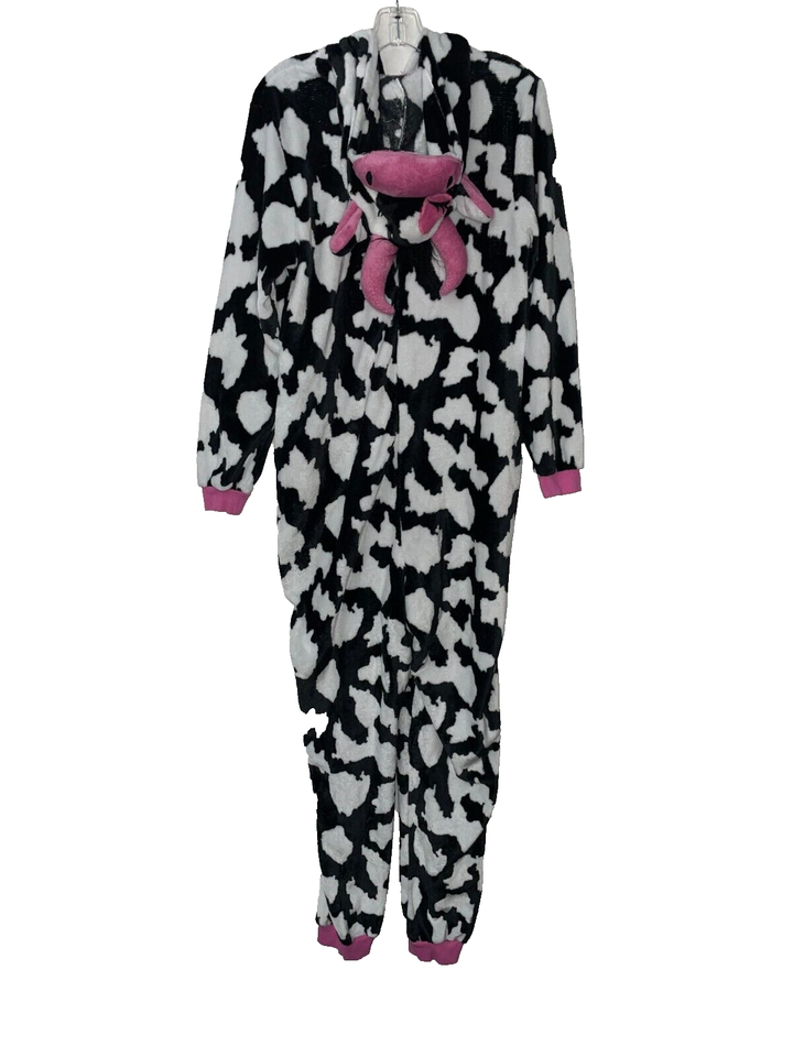 Celebrate Cow Print One Piece Warm Pajamas Hooded Ears Hair Size XL ...