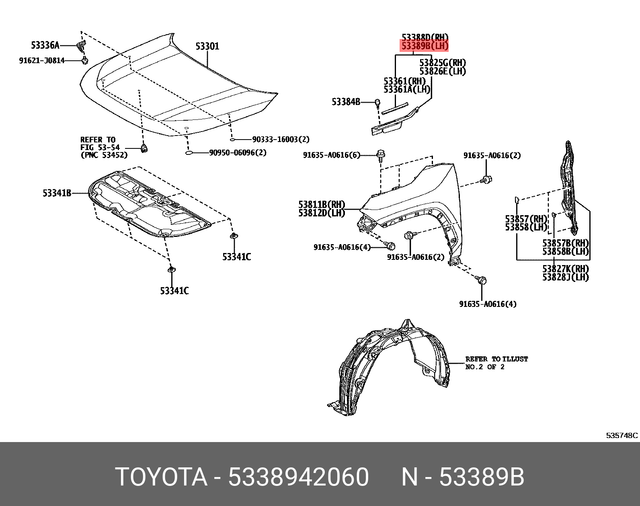 Genuine OE seal hood to front fender left 5338942060 for TOYOTA 53389 ...
