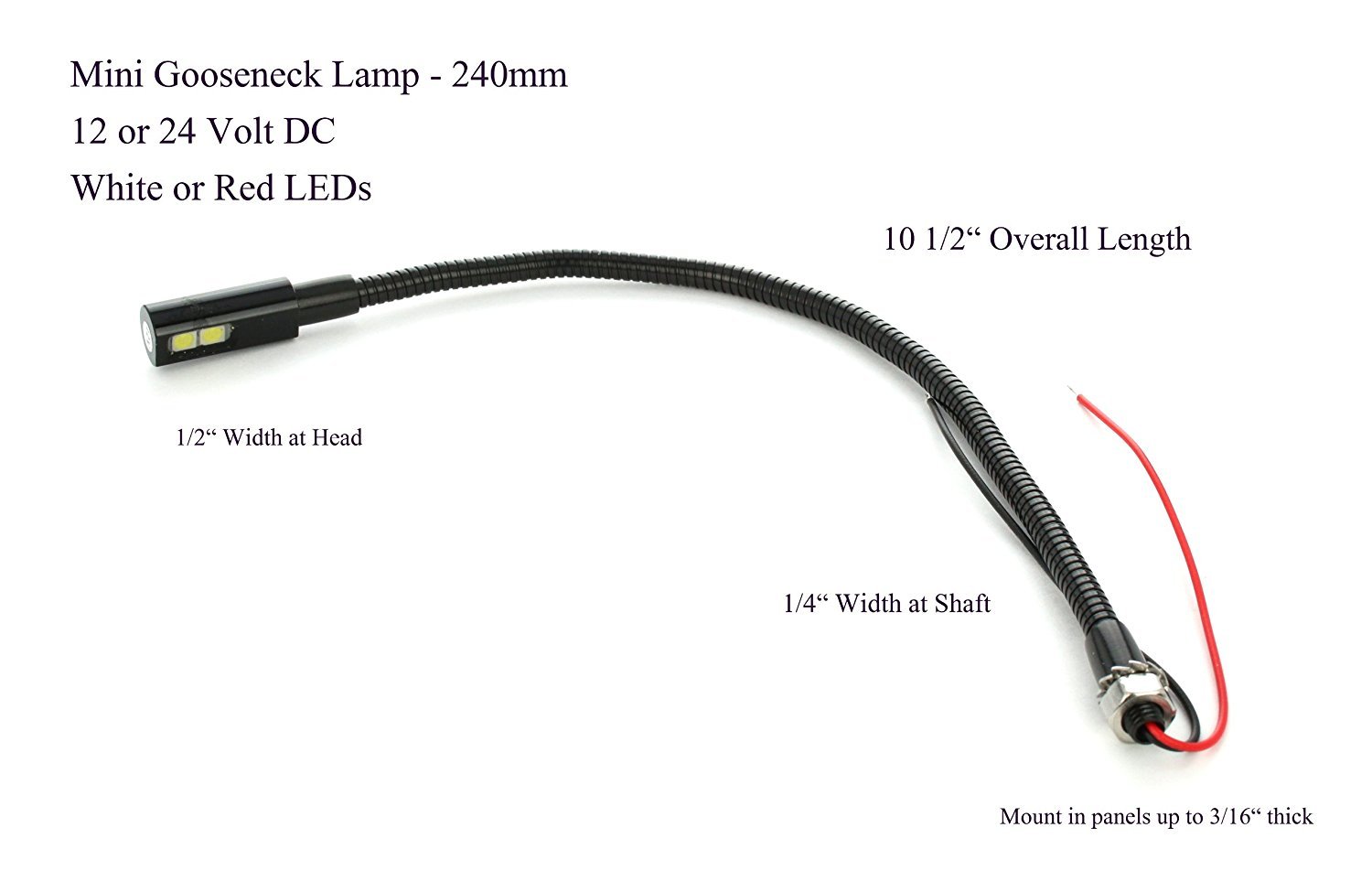 PilotLights Mini Gooseneck Panel Light, Map Light, Post Light-240mm-Red ...