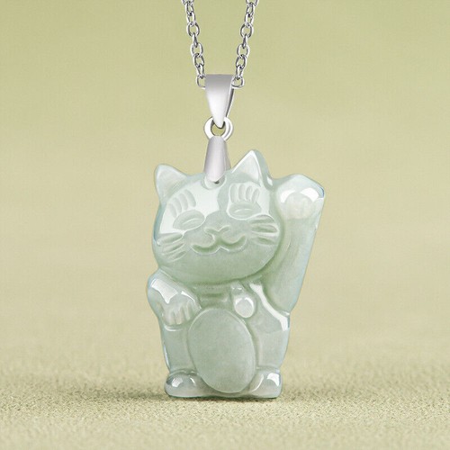 Burmese Jade Cat Pendant Jadeite 925 Silver Natural Jewelry White ...