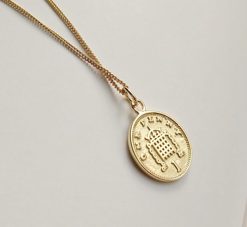 925 Sterling Silver Elizabeth One Pence Gold Money Coin Pendant ...
