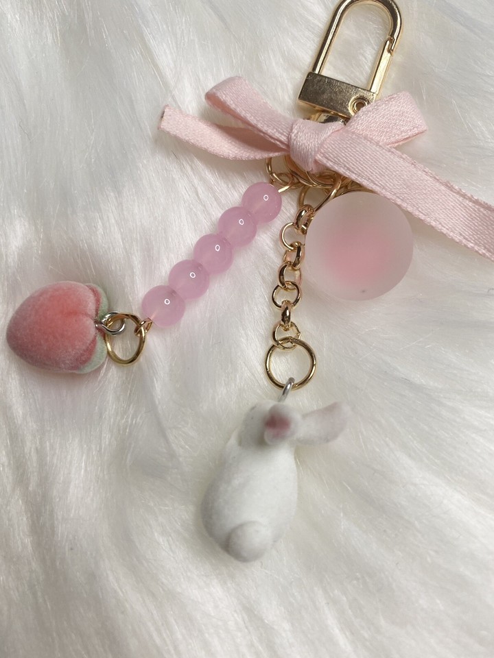 Bunny Rabbit Fashion Keychain Bag Charm Cute Gift Peach Pink Handmade ...