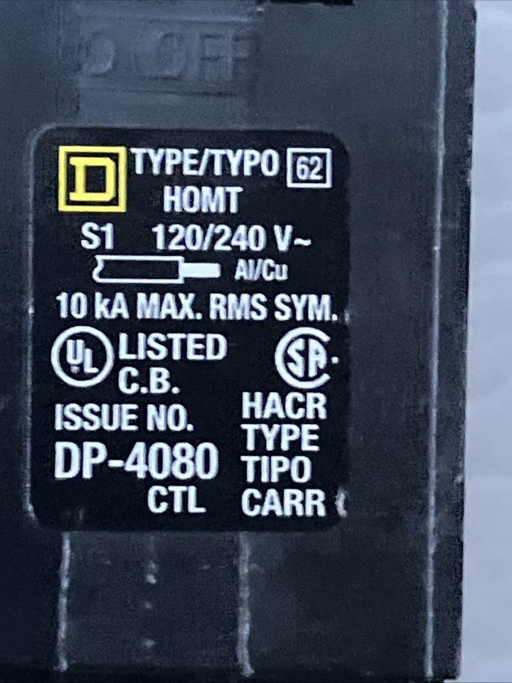 Square D Homeline 15A Twin 1PTandem Circuit Breaker HOMT1515 15/15 AMP ...