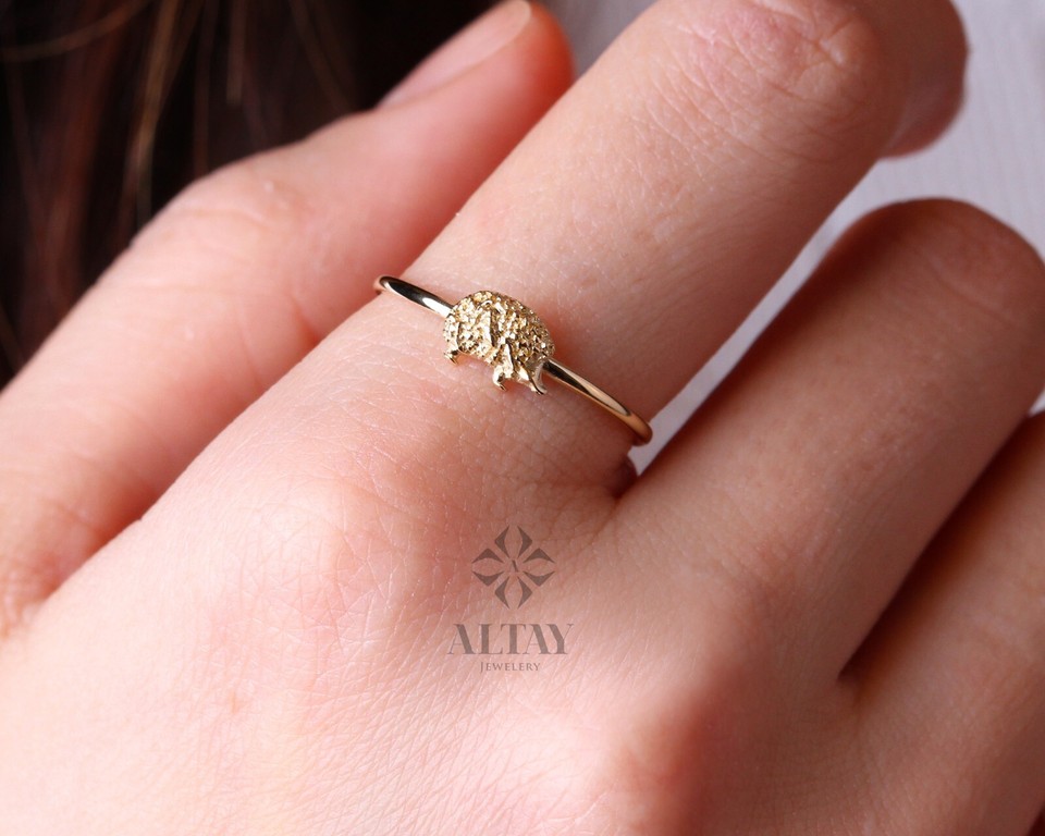 14K Gold Hedgehog Ring, Hedgehog Gold Band, Cute Animal Ring ...