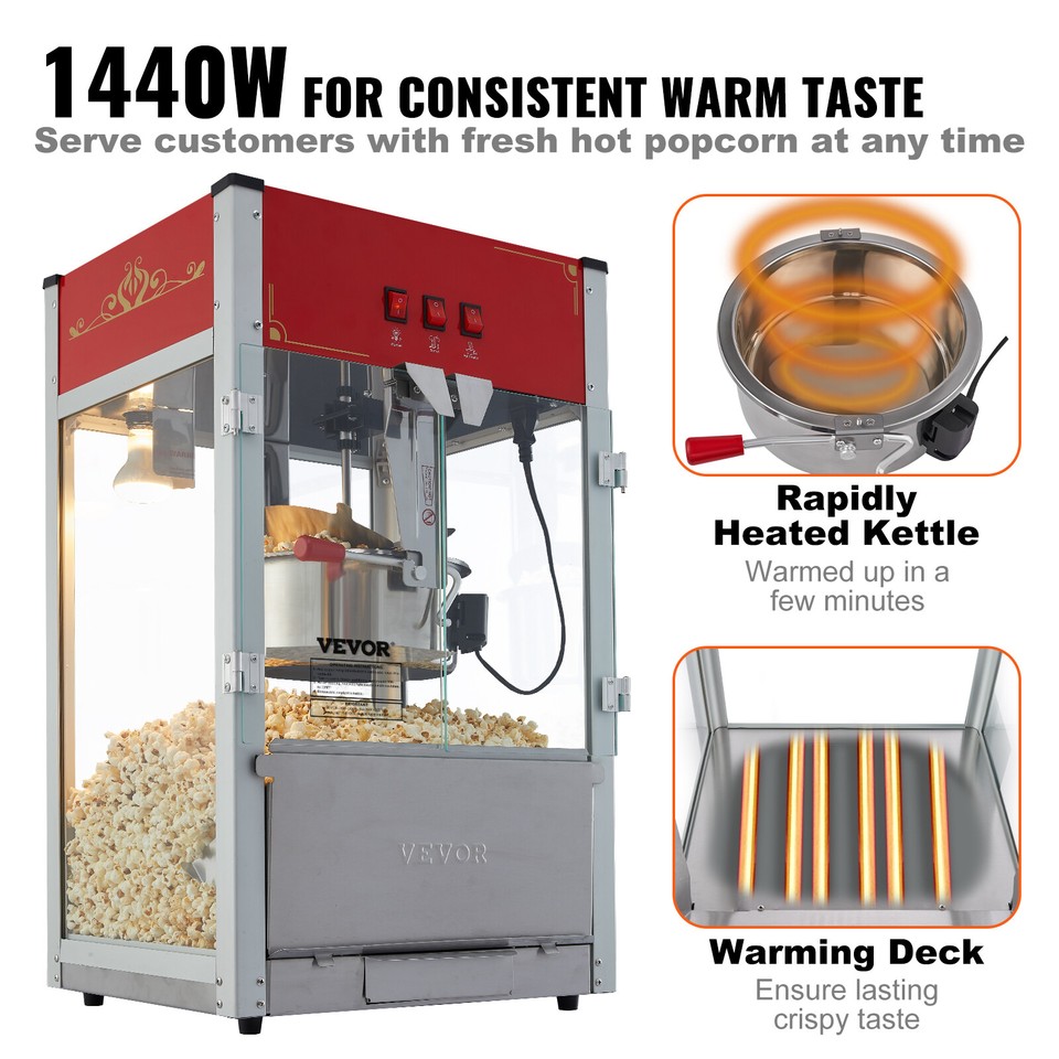 Popcorn Popper Machine 12 Oz Countertop Popcorn Maker 1440W 80 Cups Red ...