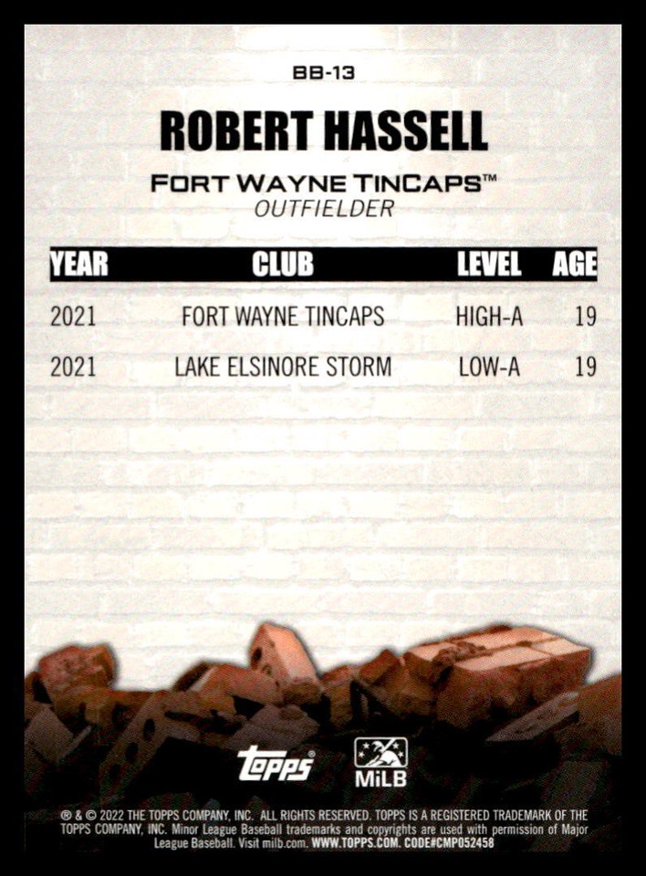 2022 Topps Pro Debut BB-13 Robert Hassell Fort Wayne TinCaps | eBay