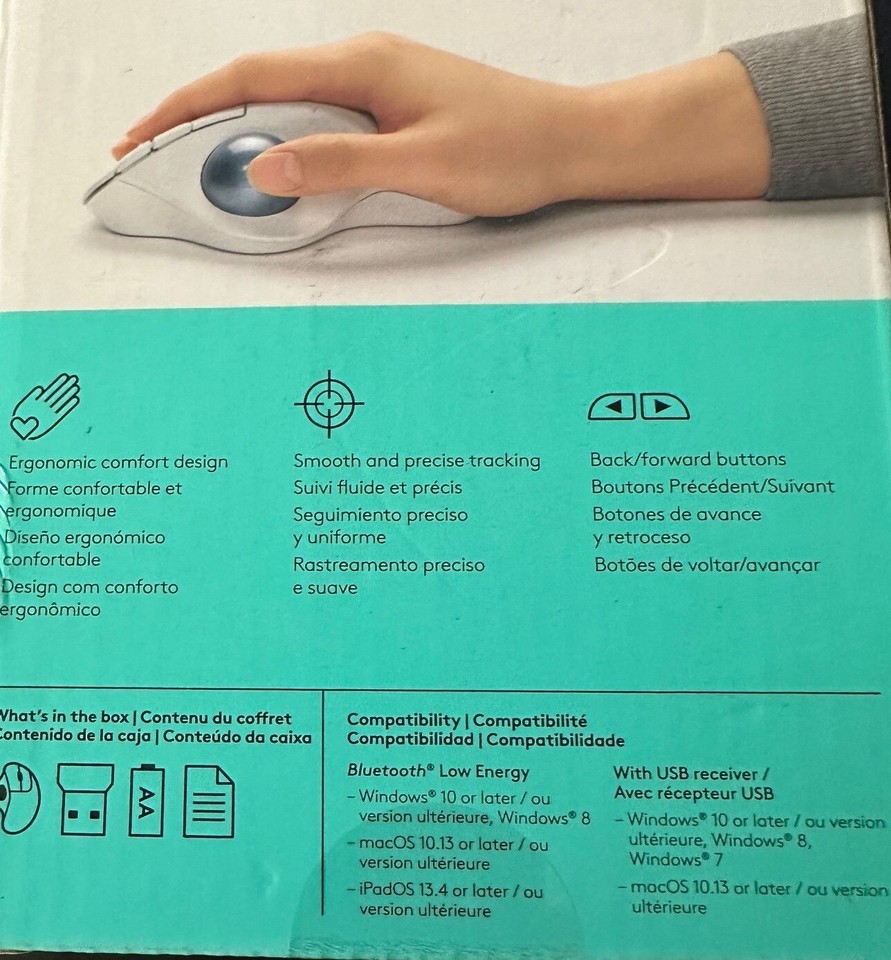 Logitech M575 ERGO Wireless Ergonomic Trackball Mouse PC & MAC - Off ...