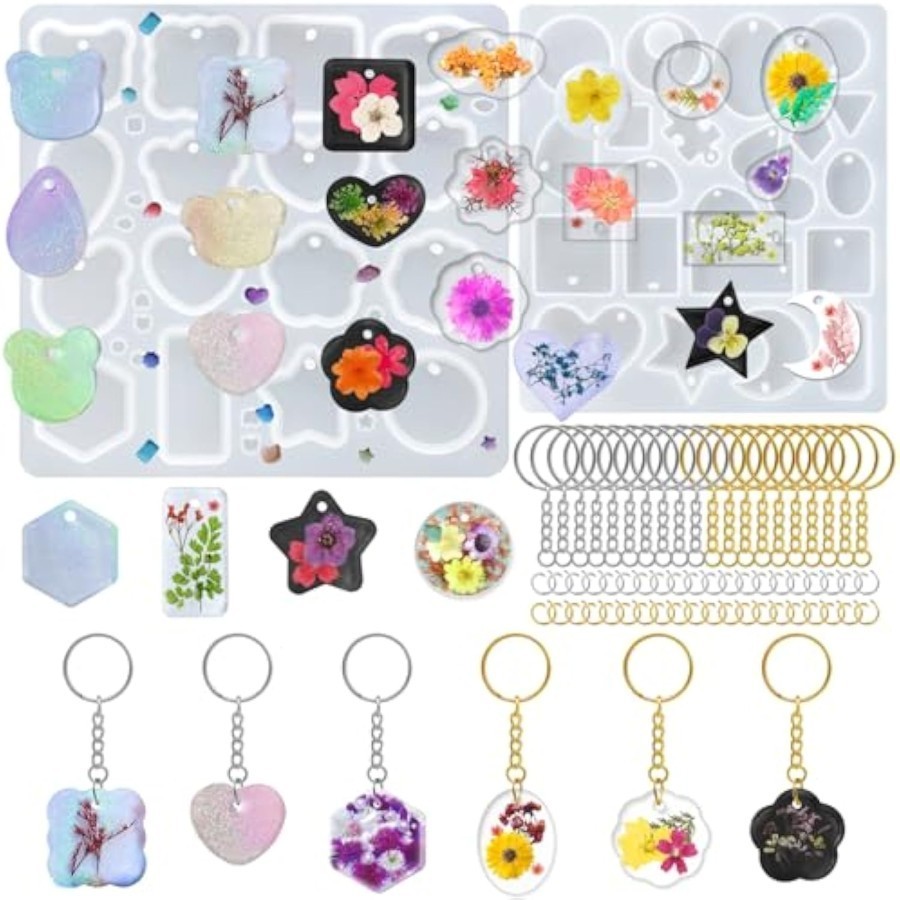 2 pcs resin molds silicone with keychain, resin keychain molds epoxy r ...
