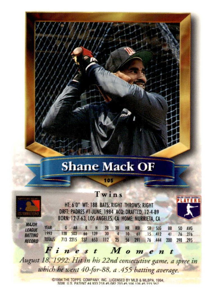 1994 Finest Shane Mack 105 | eBay