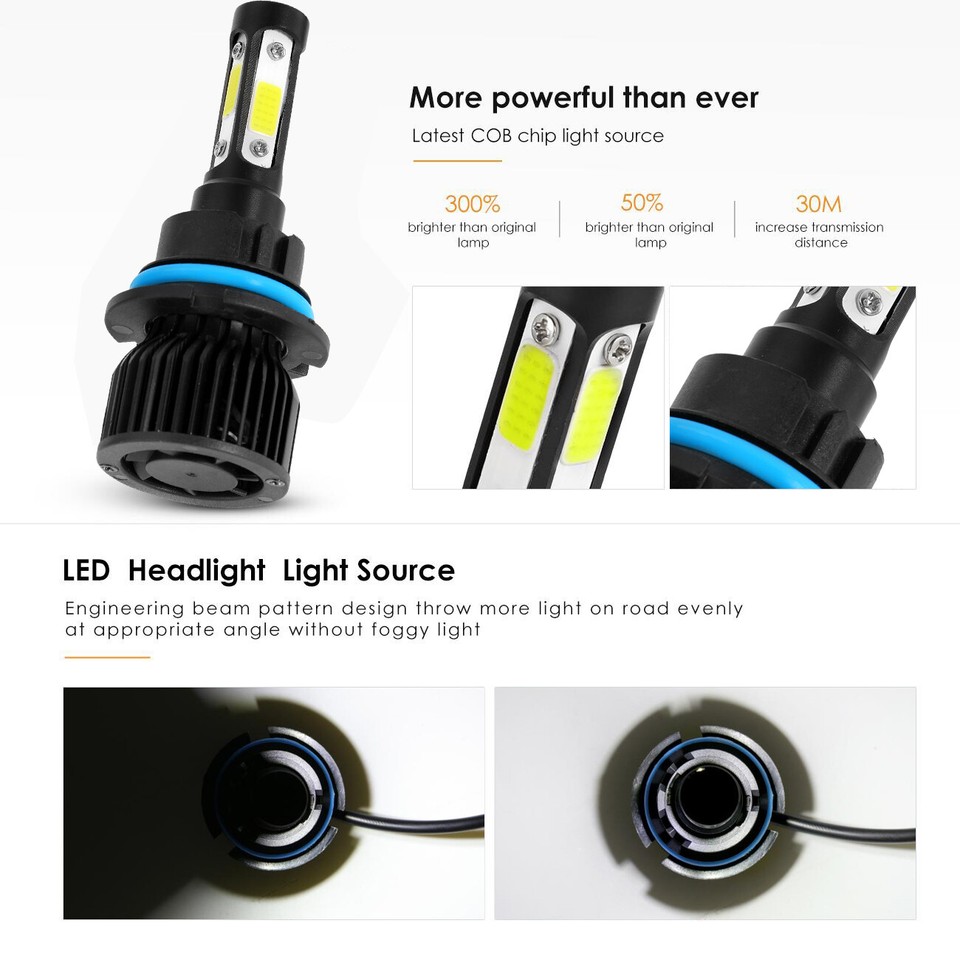 4 Sided 9004 LED Headlight Bulb Hi/Lo Beam 10000W 3600000LM 6000K Super ...