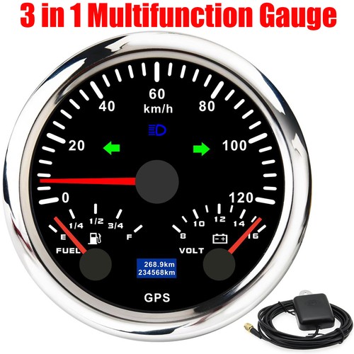 85mm 3 IN 1 Multifunction Gauge GPS Speedometer 120km/h W/ Fuel Level Voltmeter | eBay