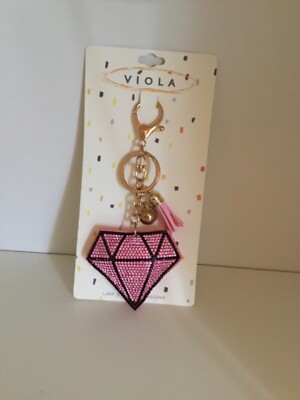 NEW VIOLA Bling Pink Diamond Shape Rhinestone Gem Purse Key Chain ...