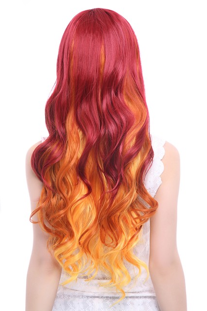 Starfire 27" Long Curly Wavy Gradient Fire Red Ombre Cosplay Wig ...
