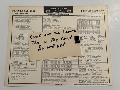 AEA Tune-Up Chart System 1967 Pontiac V-8 400 & 428 Engine | eBay