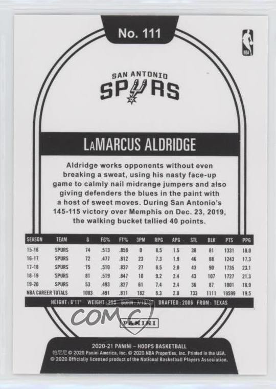 2020-21 Panini NBA Hoops Yellow LaMarcus Aldridge #111 | eBay