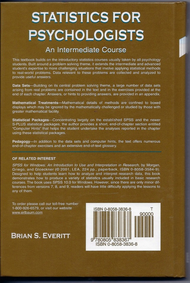 Statistic for Psychologists : An Intermediate Course by Brian S ...
