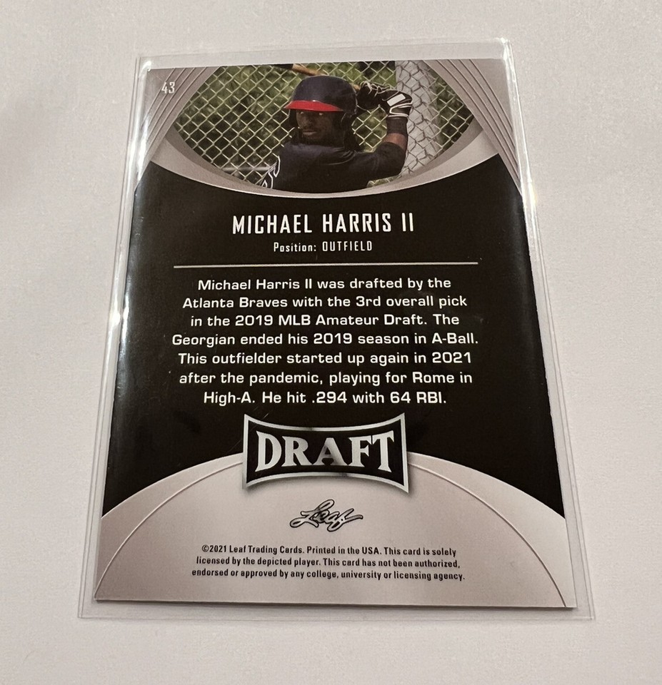 2021 Leaf Draft Edition Michael Harris II #43 Rookie RC Atlanta Braves ...