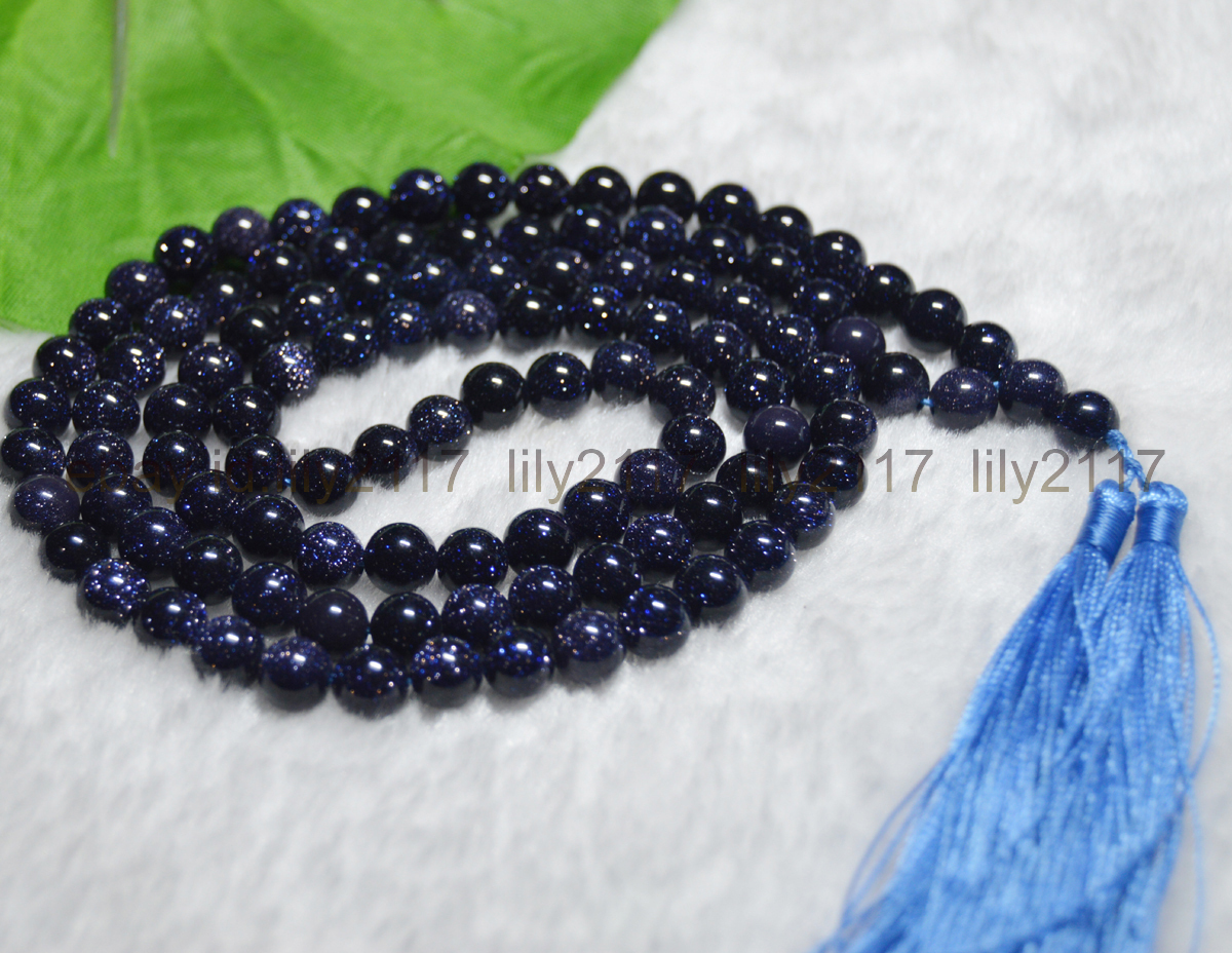 8mm Blue Sand Sun Sitar Tibet Buddhist 108 Prayer Beads Mala Necklace ...