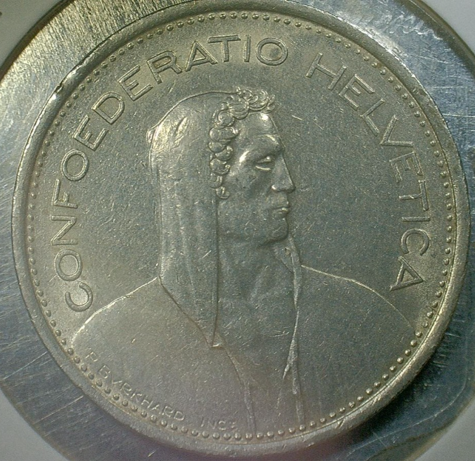 WORLD COIN SALE-1968 SWITZERLAND 5 FRANC-COPPER NICKEL COMP. COIN-KM ...