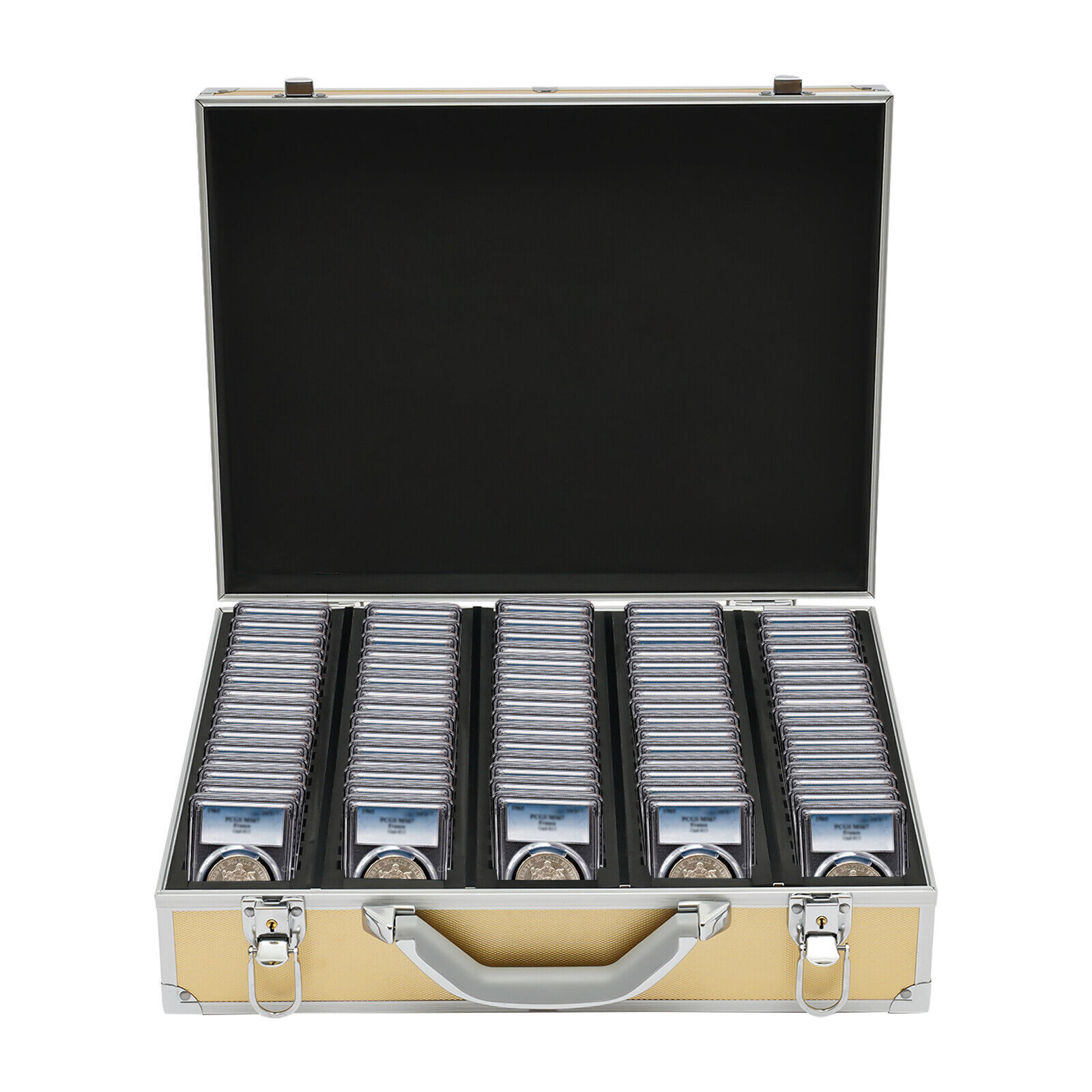 Storage & Display Aluminum Alloy Box Case Holds 100 Coin Holders Slabs ...
